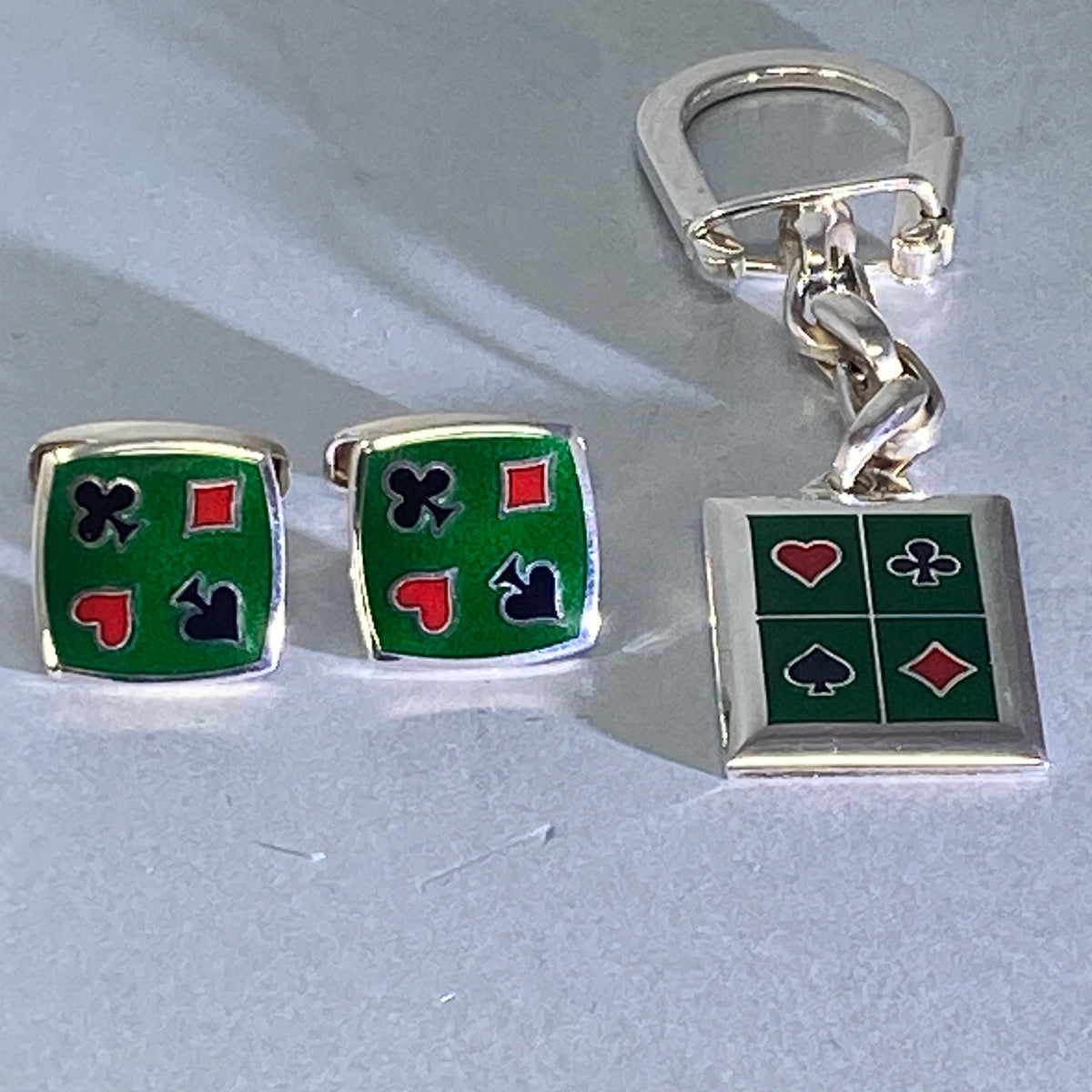 Silver and Enamel Playing Cards Key Ring – Ellis Richards Silverware