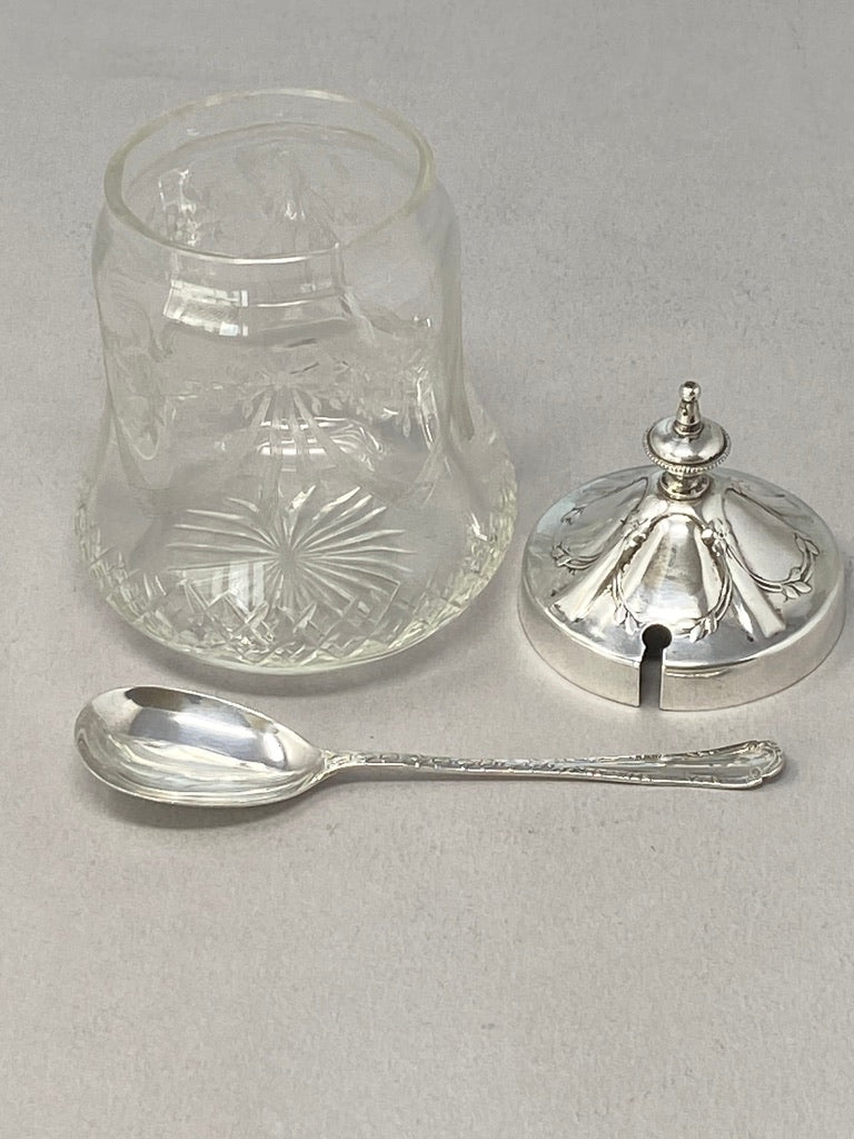 Antique Victorian Silver Plate and Etched Glass Preserve Pot & Spoon ...